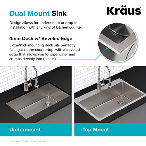 KRAUS Standart PRO 33-inch Drop In/Undermount 16 Gauge Double Bowl 2-Hole Stainless Steel Kitchen Sink, KHT302-33