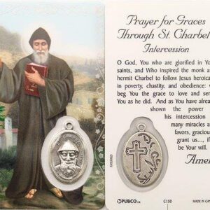 VILLAGE GIFT IMPORTERS Premium assorted Holy Cards with Medal | Catholic Saints and Prayers with medals (St. Charbel's Intercession)