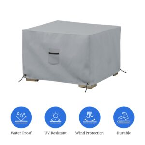 Covers & All Square Ottoman Cover, Heavy Duty 18 Oz Waterproof UV & Weather Resistant Patio Garden Furniture Stool Protector Indoor Outdoor with Air Vents & Drawstrings (30" L x 30" W x 18" H, Grey)