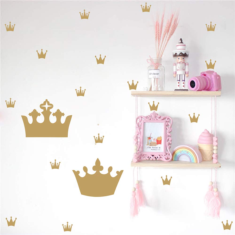 Crown Wall Decals for Girls Bedroom Kids Room Decals Nursery Wall Decals, Princess Crowns Wall Stickers, Crown in The Wall Removable Peel and Stick Wall Decals Metallic Vinyl Decals