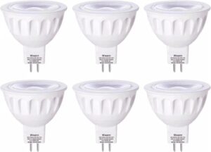 mr16 led bulb, 50w halogen equivalent, 5w 12v 3000k soft warm white, 450lm gu5.3 bi-pin base, 12v spotlight bulb, 40 degree spot lighting for indoor/outdoor landscape track bulbs-not dimmable (6 pack)