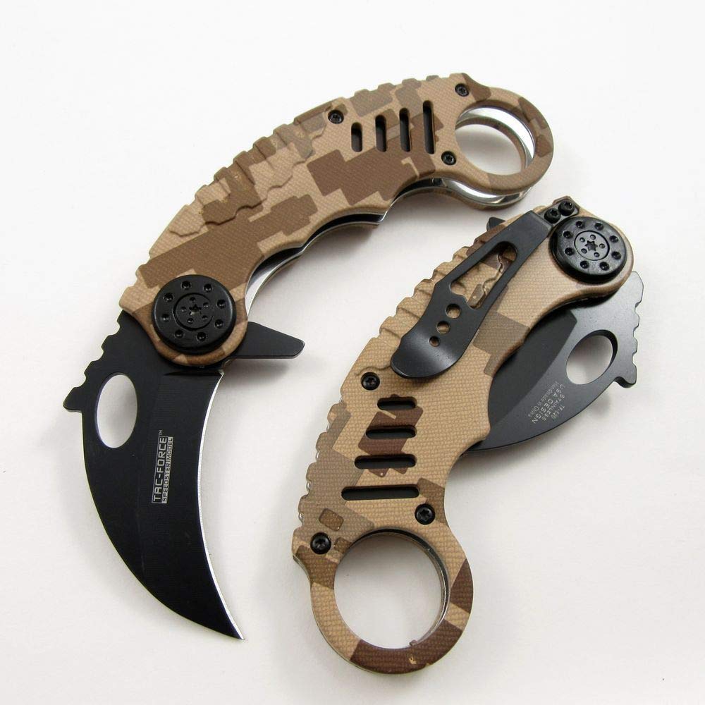 SPRING-ASSIST FOLDING POCKET KNIFE Desert Camo Tactical Karambit Knife