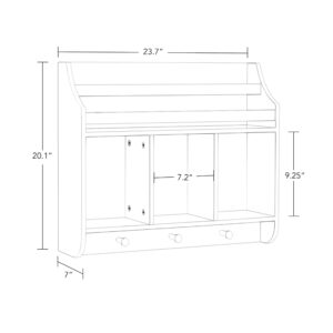 RiverRidge Kids Bookshelf with 3 Cubbies & Hooks - Book Nook Wall Bookshelf for Kids' Rooms Storage Display Rack for Toys and Games