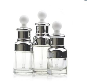 3pcs 50ml empty portable refill clea glass essential oil dropper bottles with white cap silver circle and glass droppers for cosmetic essential oils lab chemicals colognes perfumes other liquids