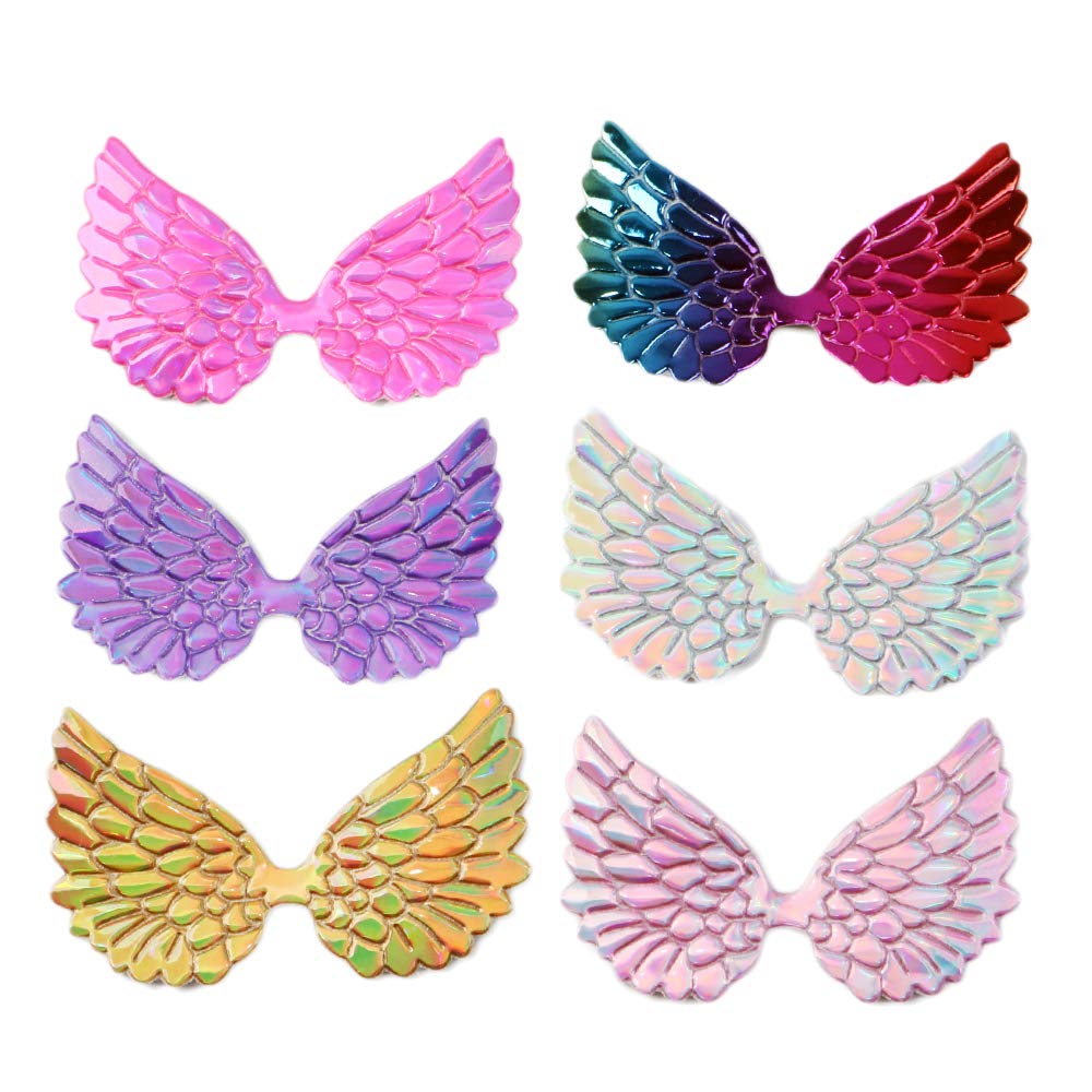 David Angie Laser Angel Wing Fabric Embossed 60 Pcs Iridescent Wing Patches for DIY Crafts Hair Accessories (Assorted 60 pcs)