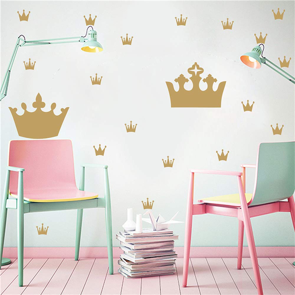 Crown Wall Decals for Girls Bedroom Kids Room Decals Nursery Wall Decals, Princess Crowns Wall Stickers, Crown in The Wall Removable Peel and Stick Wall Decals Metallic Vinyl Decals