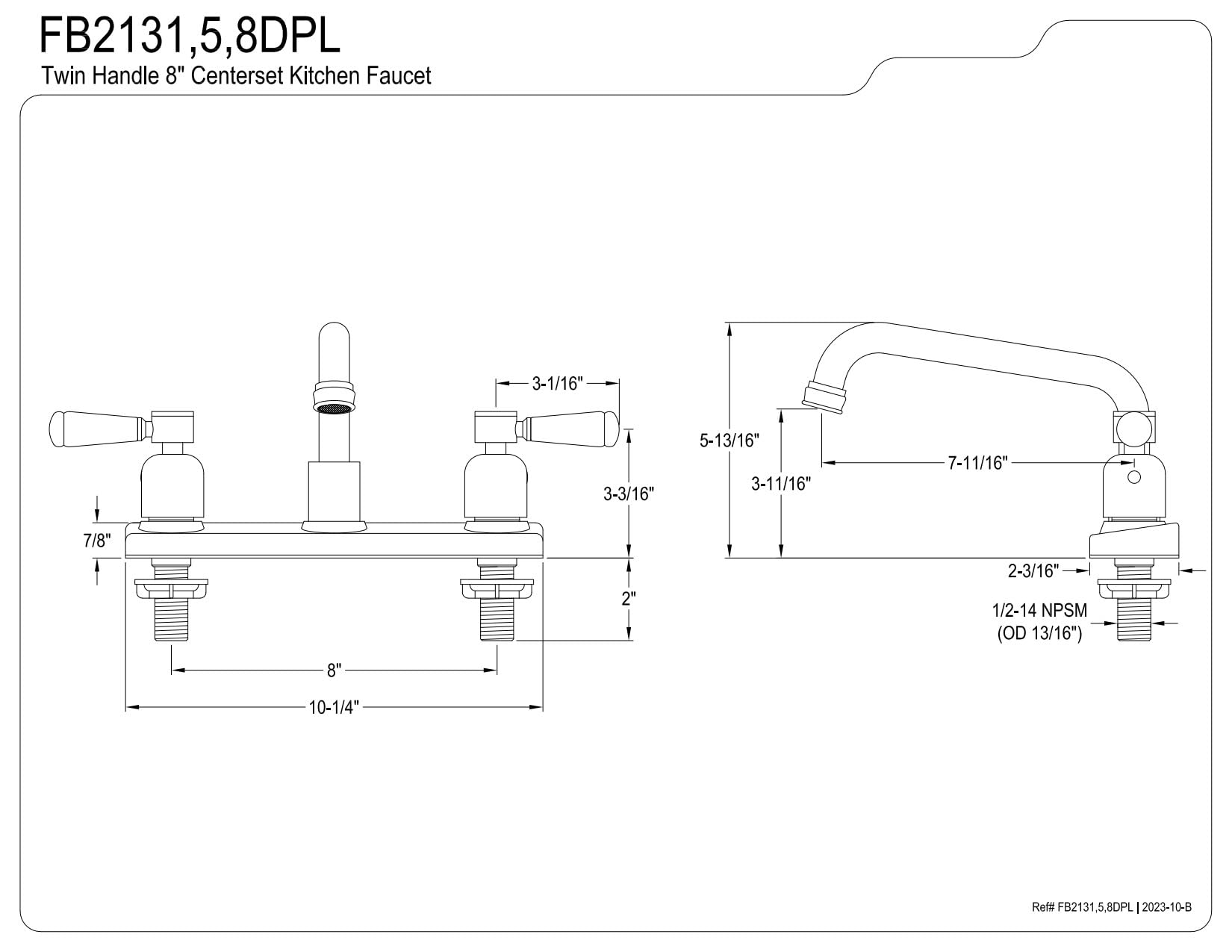 Kingston Brass FB2138DPL Paris 8" Centerset Kitchen Faucet, Brushed Nickel