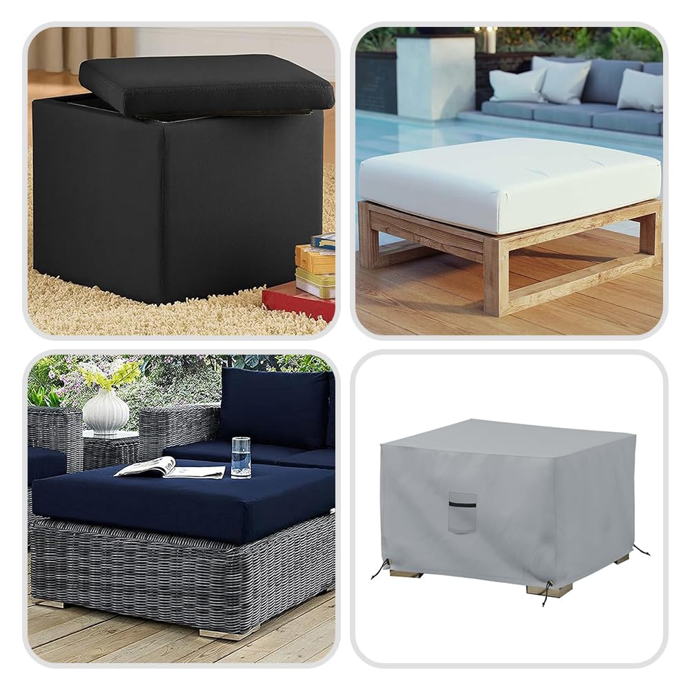 Covers & All Square Ottoman Cover, Heavy Duty 18 Oz Waterproof UV & Weather Resistant Patio Garden Furniture Stool Protector Indoor Outdoor with Air Vents & Drawstrings (30" L x 30" W x 18" H, Grey)