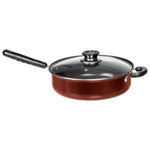 imperial home 11” non stick deep frying pans – large deep pan with lid – nonstick deep fry pans – red deep dish pan