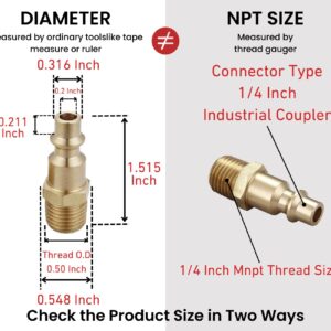 T TANYA HARDWARE Brass 1/4-Inch NPT Male Industrial Air Hose Quick Connect Adapter, Air Coupler and Plug Kit, Air Compressor Fittings, 10pcs (Male NPT)