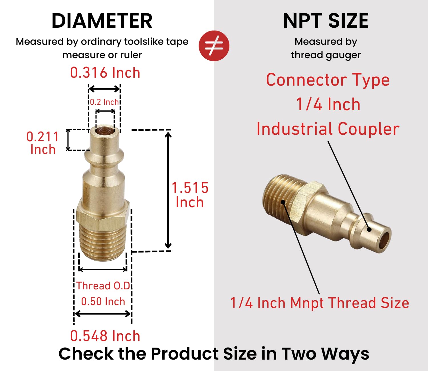 T TANYA HARDWARE Brass 1/4-Inch NPT Male Industrial Air Hose Quick Connect Adapter, Air Coupler and Plug Kit, Air Compressor Fittings, 10pcs (Male NPT)