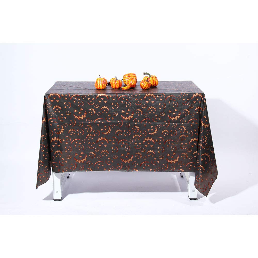 CAKKA Halloween Tablecloth, 2PCS 54x108 Inch Disposable Table Cover, Rectangle Plastic Halloween Table Cloth for Hunted House Table Decoration, Black