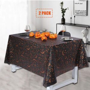 cakka halloween tablecloth, 2pcs 54x108 inch disposable table cover, rectangle plastic halloween table cloth for hunted house table decoration, black