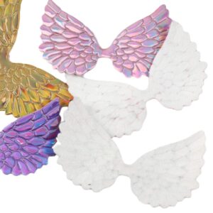 David Angie Laser Angel Wing Fabric Embossed 60 Pcs Iridescent Wing Patches for DIY Crafts Hair Accessories (Assorted 60 pcs)