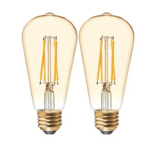 ge lighting vintage edison style led light bulbs, 6 watts (60 watt equivalent) warm candle light, amber glass, medium base, dimmable (2 pack)