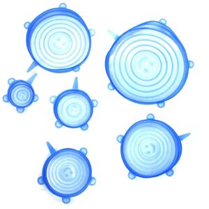 Flexible Silicone Stretch Lids Round Reusable Food Covers for Bowl Cup Dish Silicone Food Wrap Food Grade 6pcs (Blue)