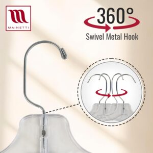 Mainetti 5075 Clear Plastic Hangers - 10 Pack with 360 Swivel Metal Hook and Notches for Straps, Great for Children's Shirts/Tops/Dresses, 12 Inch