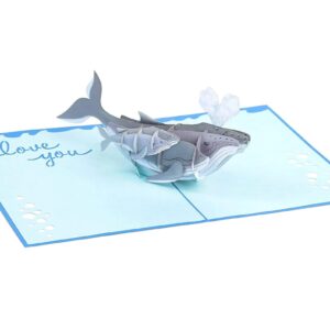 PopLife Humpback Whale Parent and Child 3D Pop Up Card - Mother's Day Gift, Whale Lover's Birthday, Graduation - for Mom, for Daughter, for Son, for Parent, for Dad