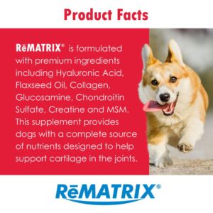 ReMATRIX Joint Support Supplement for Dogs - Glucosamine, Chondroitin, MSM, Omega-3 - Hip and Joint Pain Relief and Support for Dogs - Made in USA - 60 Soft Chews