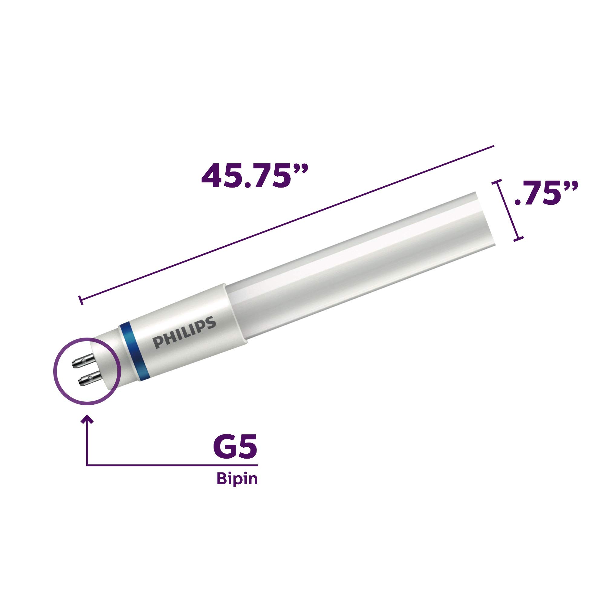 PHILIPS LED Dimmable InstantFit 4-Foot T5 Tube Bulb, 3500 Lumen, Daylight (5000K), 24W=54W, Minatare Bi-Pin G5 Base, 10-Pack