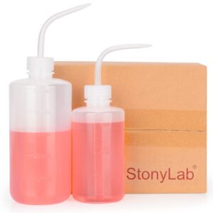 stonylab Chemical Wash Bottle, 2-Pack Plastic Safety Lab Squeeze Wash Bottle, LDPE with Narrow Mouth, 250 ml (8 oz) and 500 ml (16 oz)