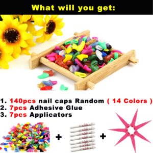 VICTHY 140pcs (14 Colors) Cat Nail Caps, Cat Claw Covers Cat Nail Covers with Adhesives and Applicators (Small)