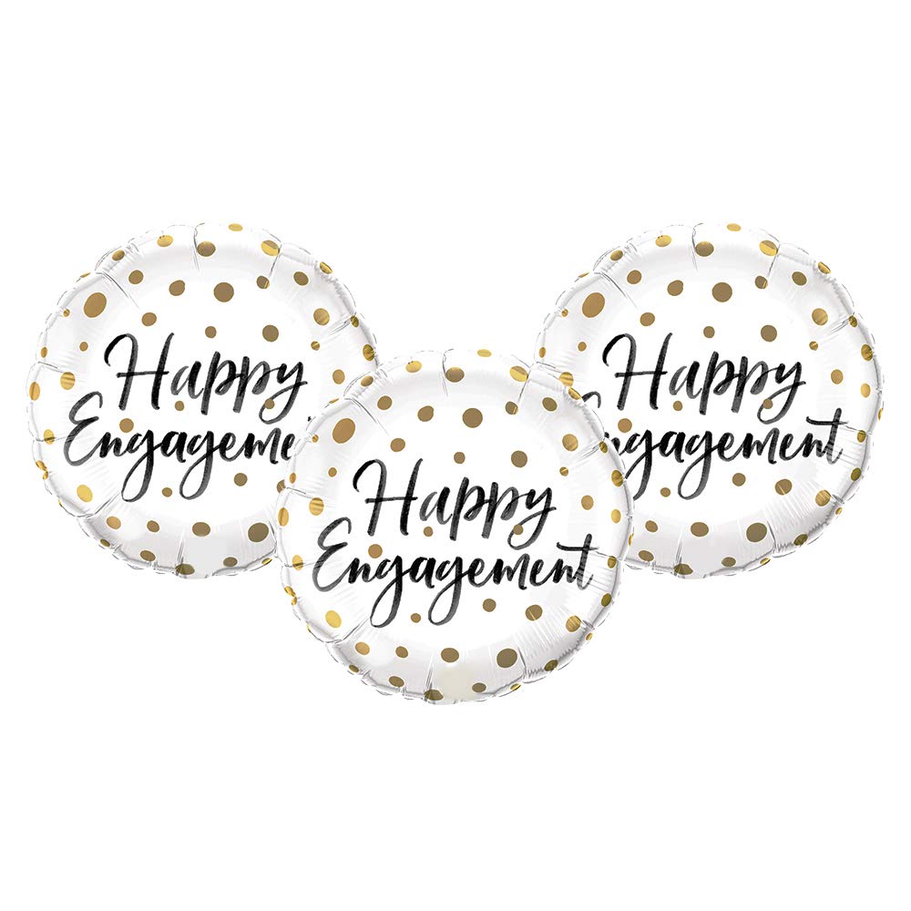 Set of 3 Happy Engagement Gold Polka Dot Bridal Shower 18" Foil Balloons