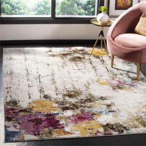 SAFAVIEH Aria Collection Area Rug - 8' x 10', Cream & Olive, Modern Boho Abstract Design, Non-Shedding & Easy Care, Ideal for High Traffic Areas in Living Room, Bedroom (ARA167A)