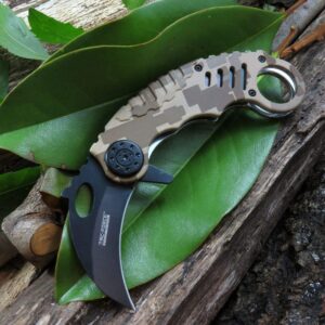 SPRING-ASSIST FOLDING POCKET KNIFE Desert Camo Tactical Karambit Knife