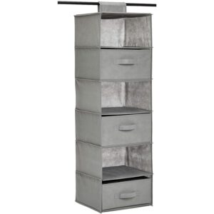 amazon basics 6-tier hanging shelf closet storage organizer with removable drawers, grey, 6.9"d x 13.6"w x 12.2"h