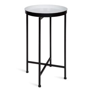 kate and laurel celia round foldable tray accent table, 14" x 14" x 25.75", white and black, modern minimalist design and detachable magnetic tabletop