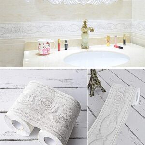 UPREDO 3D Decorative Floral Molding Waterproof Wallpaper Border Peel and Stick for Bathroom Kitchen Counter Top Backsplash Tiles Sticker,4 Inch by 16.4Ft (Cream White)