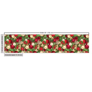 Ambesonne Christmas Fabric by The Yard, Tree Branches Spruce Leaves Balls Bells Cones Poinsettia Flowers Mistletoe Berry, Decorative Fabric for Upholstery and Home Accents, 1 Yard, Ruby Green