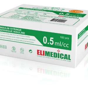 Elimedical Veterinary Insulin Syringe, U-100, 0.5cc (0.5ml), 27g x 1/2 inch (12.7mm), Individually Packed, for Pet Cat or Dog, 100 per Box, 05V2713VB