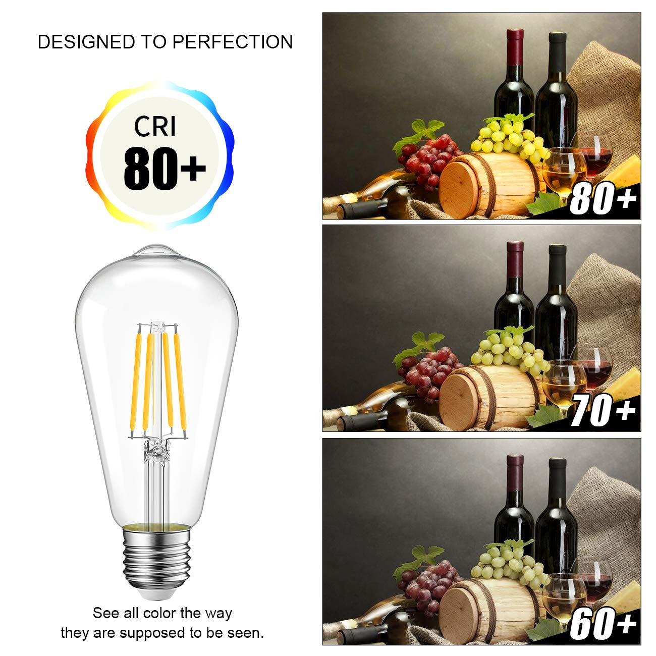 LVWIT ST21 LED Filament Bulb 7W(60 Watt Equivalent) Dimmable 2700K Warm White Vintage Edison Light Bulb E26 Medium Base (6-Pack)