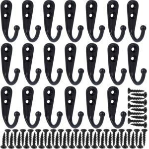 onwon 20 pieces wall mounted hooks with 50 pieces screws, vintage style robe hooks single coat hanger coat hooks (black)