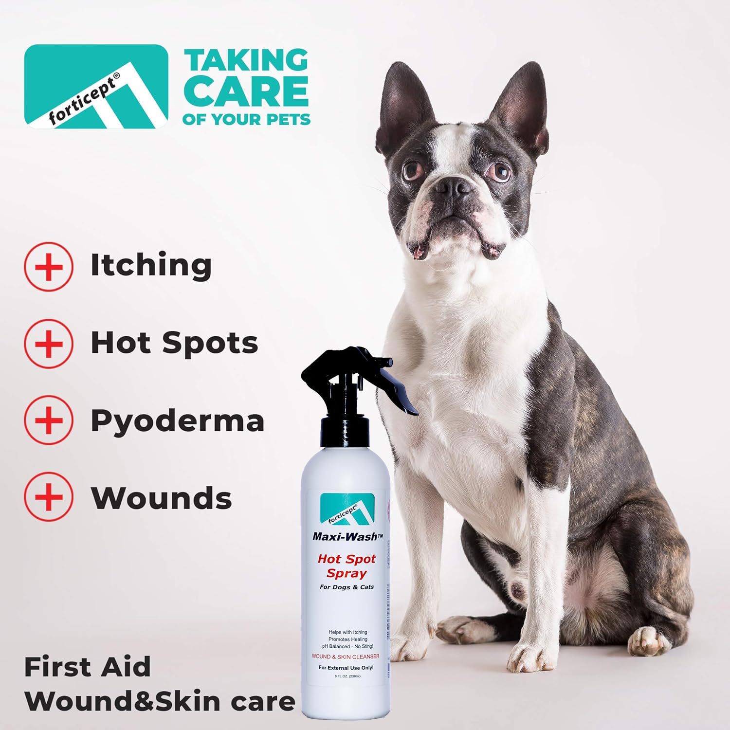 Forticept Maxi-Wash Hot Spot Spray Treatment, Wound Care & Itch Relief Spray for Dogs and Cats. Relives Scratching, Rashes, Sores, Itchy Skin and Paw Licking 8 oz