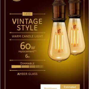 GE Lighting Vintage Edison Style LED Light Bulbs, 6 Watts (60 Watt Equivalent) Warm Candle Light, Amber Glass, Medium Base, Dimmable (2 Pack)