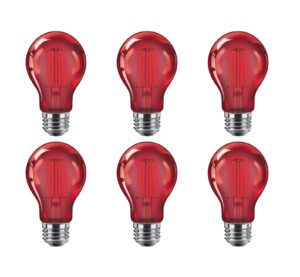 philips led 538207 a19 party bulbs: filament glass, 4-watt (40-watt equivalent), e26 medium screw base, red light, 6-pack