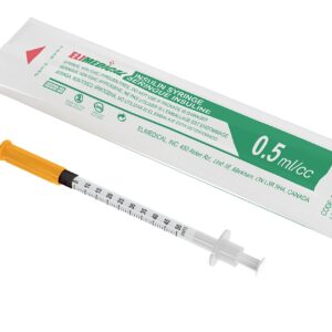 Elimedical Veterinary Insulin Syringe, U-100, 0.5cc (0.5ml), 27g x 1/2 inch (12.7mm), Individually Packed, for Pet Cat or Dog, 100 per Box, 05V2713VB