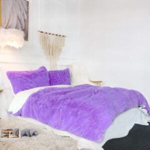 sleepwish purple plush duvet cover set – violet faux fur bedding, twin, full, queen, and king size – bedding set with blanket cover and two pillow shams – ultra soft and comfortable – cute room decor