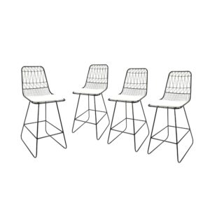 gdfstudio outdoor counter stools, 26" seats, modern, geometric, black iron frames with ivory cushion (set of 4)