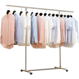 reliancer heavy duty large garment rack stainless steel clothes drying rack commercial grade extendable 47-77inch clothes rack adjustable clothe hanger rolling rack with 4 casters tool golves 10 hook