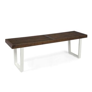 christopher knight home joa patio dining bench, acacia wood with iron legs, modern, contemporary, dark brown and white, wash