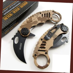 spring-assist folding pocket knife desert camo tactical karambit knife