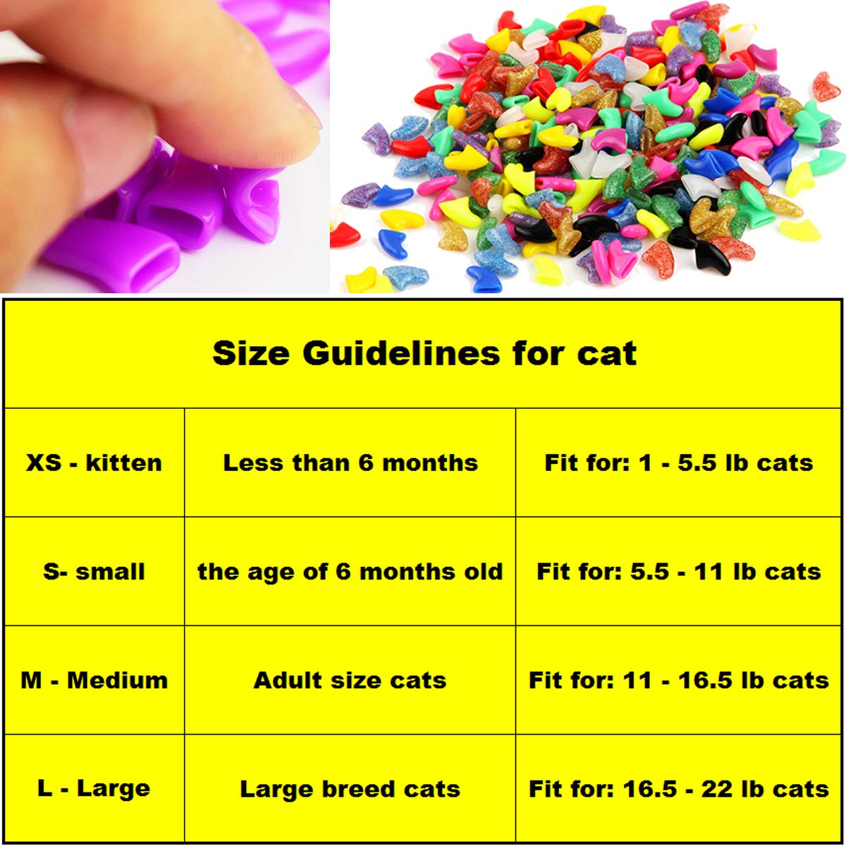 VICTHY 140pcs (14 Colors) Cat Nail Caps, Cat Claw Covers Cat Nail Covers with Adhesives and Applicators (Small)