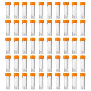 eowpower 50 pieces 5 ml flat bottom plastic graduated sample vial storage container tube tubes with screw caps