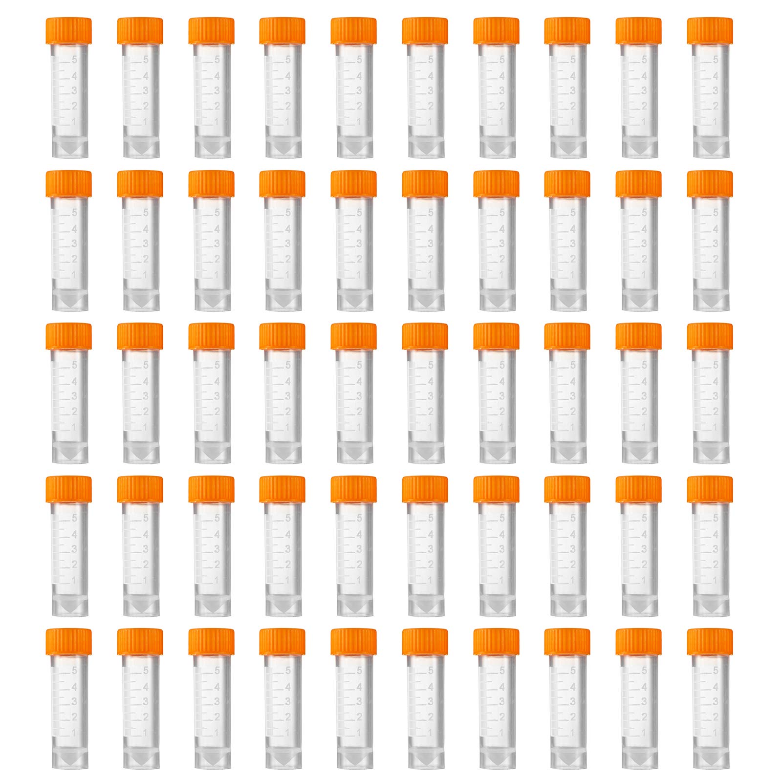 Eowpower 50 Pieces 5 ml Flat Bottom Plastic Graduated Sample Vial Storage Container Tube Tubes with Screw Caps