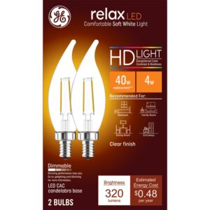 ge relax led light bulbs, 40 watt, soft white, decorative bulbs, clear, small base 2 count (pack of 1)