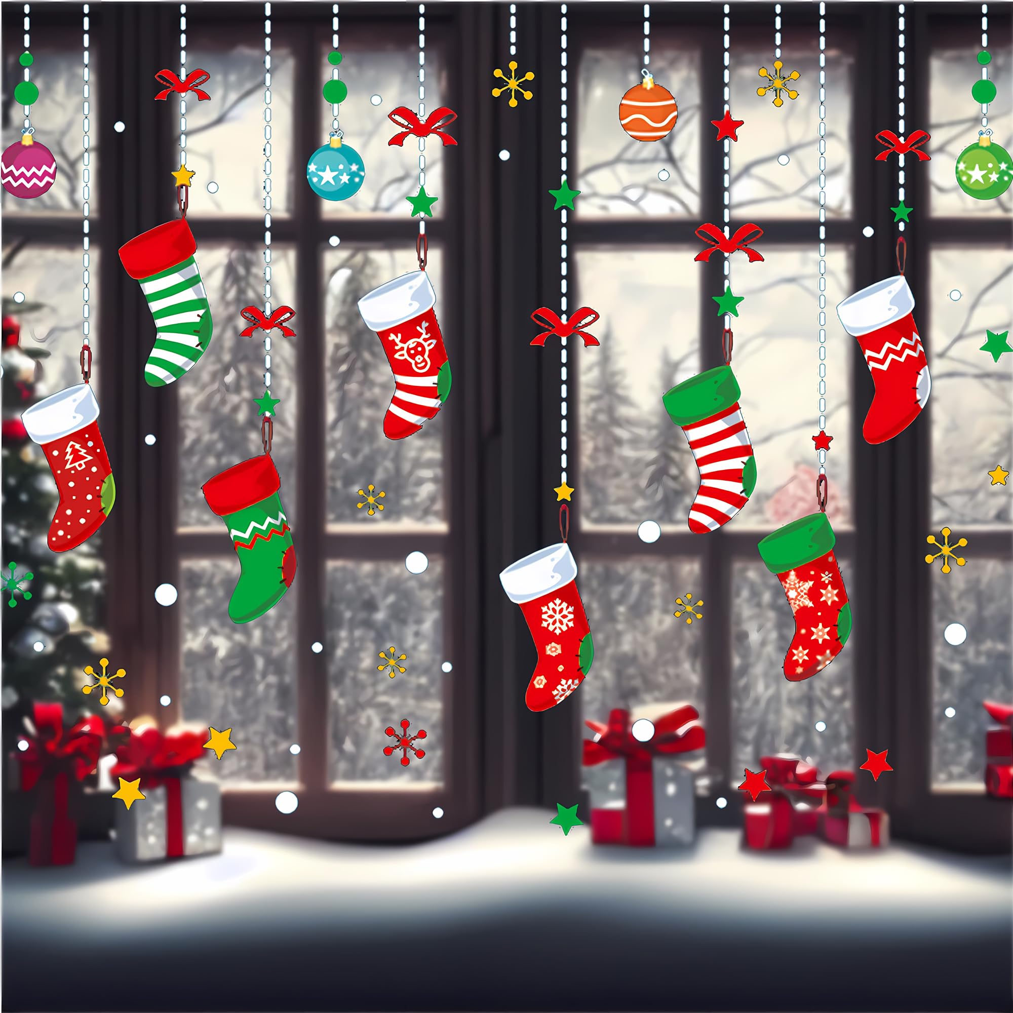 ONDY Merry Christmas Garter Window Glass Decoration Stickers 2025 New Holiday Removable Dress Up DIY Static Window Clings Decals for Living Room Bedroom Shop Window